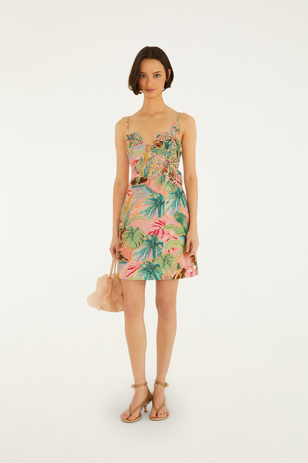 FARM RIO FARM RIO ACTIVE Soft Pink Pool Time 3D Flowers Mini Dress
